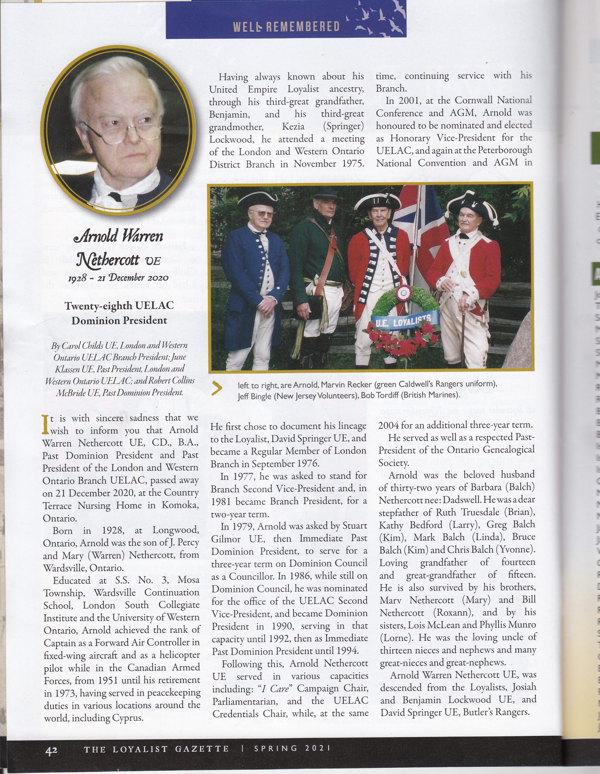 Arnold Warren Nethercott 1928 - 2020 - Glencoe & District Historical ...